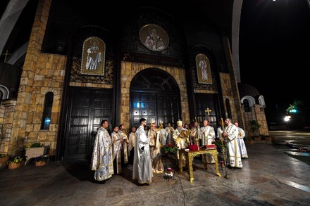 Macedonian Orthodox Priests Light Candles Holy Editorial Stock Photo ...