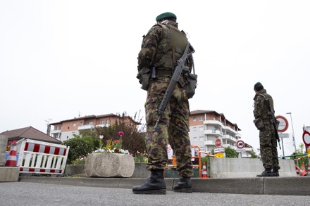 Swiss Soldiers Guard Border Behind Concrete Editorial Stock Photo ...
