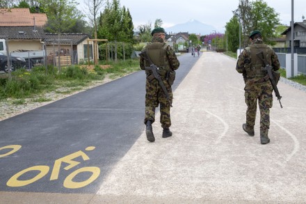 Swiss Soldiers Patrol Swissfrench Border Greenway Editorial Stock Photo ...