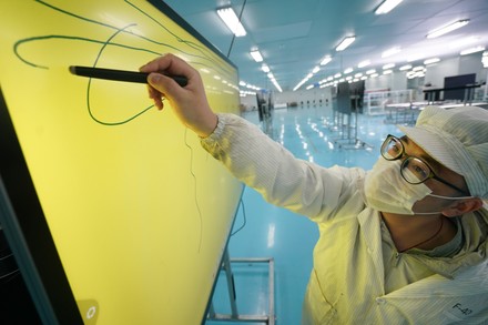Worker Tests Touchscreen Quality Testing Workshop Editorial Stock Photo ...
