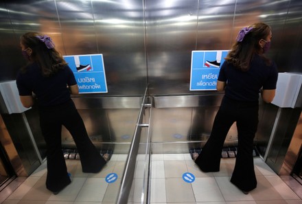 Shopper Pushes Pedals Footoperated Elevator Seacon Editorial Stock ...