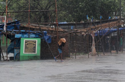 Man Walks Heavy Rain Wind Cyclone Editorial Stock Photo - Stock Image ...