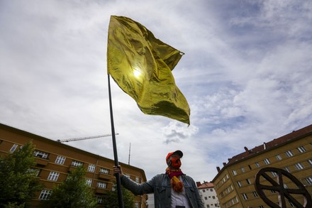 Protester Waves Flag During Leftwing Demonstration Editorial Stock ...