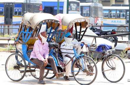 Rickshaw Pullers Wait Passengers Outside Bus Editorial Stock Photo ...
