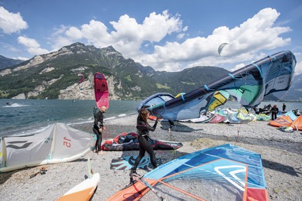 KITESURFERS WINDSURFERS ENJOY THEMSELVES DURING BISE Editorial Stock ...