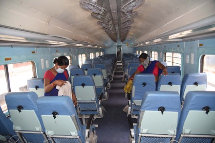 Workers Clean Seats Inside Train Coach Editorial Stock Photo - Stock ...