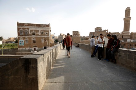 Yemenis Walk Through Pedestrian Bridge Amid Editorial Stock Photo ...