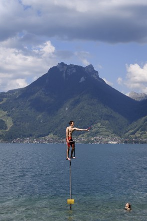 Man Ist Standing On Pole Playing Editorial Stock Photo - Stock Image ...