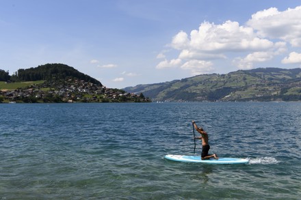 Man Paddling On Sup Stand Paddle Editorial Stock Photo - Stock Image ...