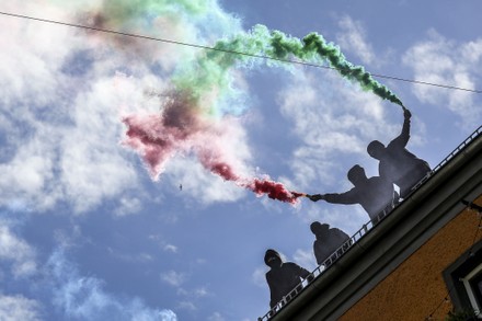 Protesters Light Smoke Flares On Rooftop Editorial Stock Photo - Stock ...