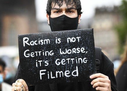 Protester Wears Face Mask He Holds Editorial Stock Photo - Stock Image ...