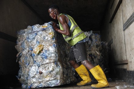 Worker Loads Bale Plastic Waste Onto Editorial Stock Photo - Stock ...