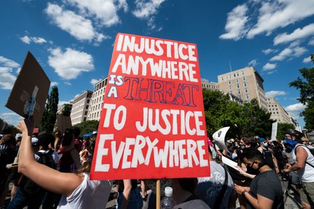 Protester Holds Placard That Says Injustice Editorial Stock Photo ...