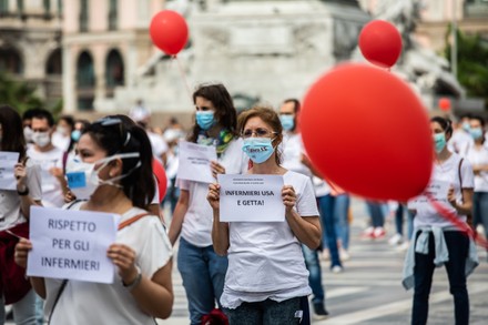 Flash mob protest by National Nurses Movement, Milan, Italy - 15 Jun ...