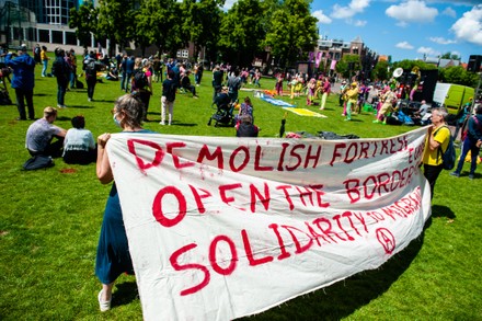 Protesters Holding Huge Pro Refugee Banner Editorial Stock Photo ...