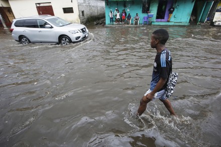 Boy Walks On Flooded Street Monrovia Editorial Stock Photo - Stock ...
