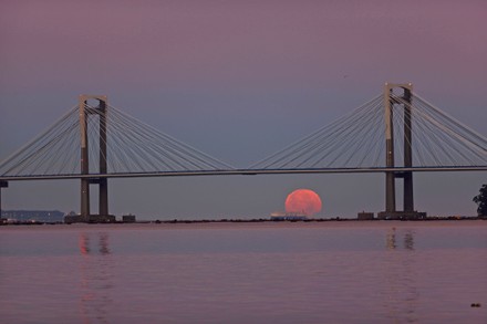 Full Moon Peeks Out Over Estuary Editorial Stock Photo - Stock Image ...