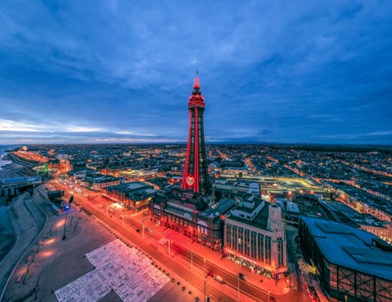Blackpool Tower Lit Red Light Red Editorial Stock Photo - Stock Image ...