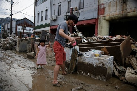 Flood devastated city of Hitoyoshi, Kumamoto Prefecture, southwestern ...