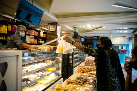 Customer Receives Food Shopkeeper Through Stick Editorial Stock Photo ...