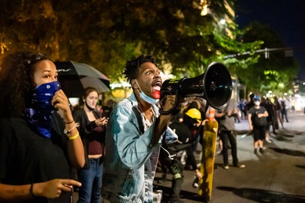 Protester Bullhorn Pleads People Not Throw Editorial Stock Photo ...