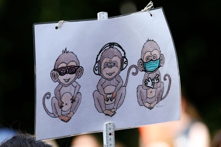 Placard Displays Three Wise Monkeys Pictorial Editorial Stock Photo ...