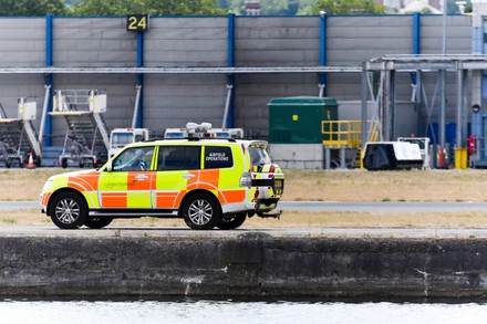 Safety Vehicle Patrols On Runway London Editorial Stock Photo - Stock ...