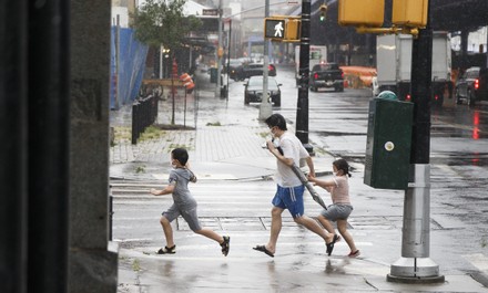 Man His Children Run Through Rain Editorial Stock Photo - Stock Image ...