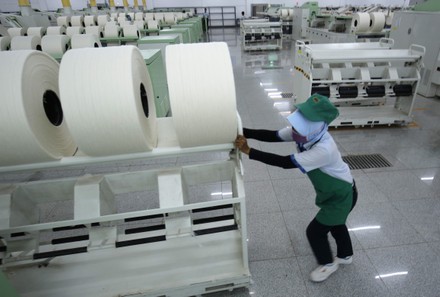 Worker Moving Rolls Yarn On Production Editorial Stock Photo - Stock ...