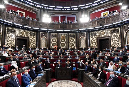 Syrian Lawmakers Attend Swearingin Ceremony Syrian Editorial Stock ...