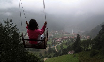 Girl Swing Over Uzungol Plateau Lake Editorial Stock Photo - Stock ...