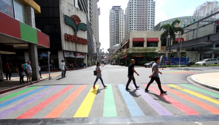 Street Walker Passing On Rainbow Pedestrian Editorial Stock Photo ...