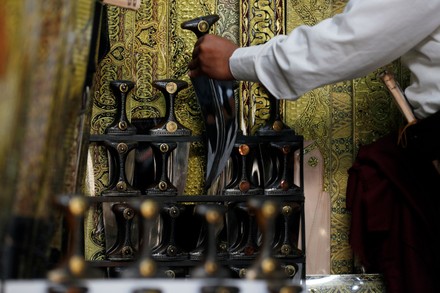Yemeni Craftsman Displays Traditional Curved Daggers Editorial Stock ...