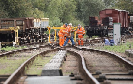 Trackside Engineers Working On Train Tracks Editorial Stock Photo ...