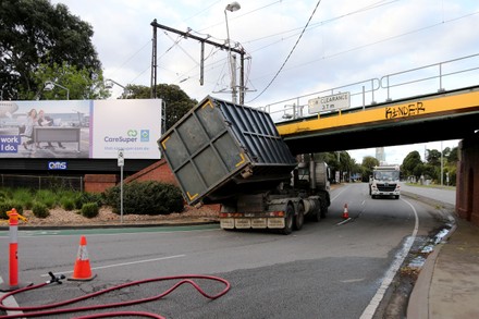 Truck Has Hit Overhead Rail Bridge Editorial Stock Photo - Stock Image ...