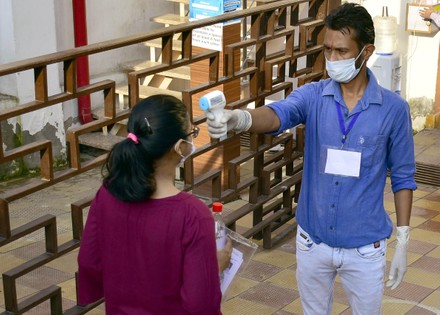 Exam Official Checks Body Temperature Candidate Editorial Stock Photo ...