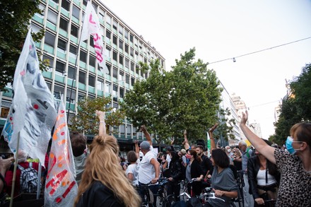 Protesters Wave People Watching Protest Rooftops Editorial Stock Photo ...