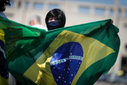 Person Waves Brazils Flag During Rally Editorial Stock Photo - Stock ...