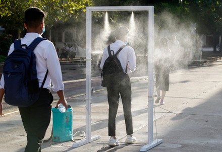 Student Walks Through Disinfectant Spray Gate Editorial Stock Photo ...