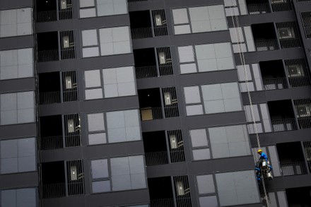 Workers Clean Windows Outside High Rise Editorial Stock Photo - Stock ...