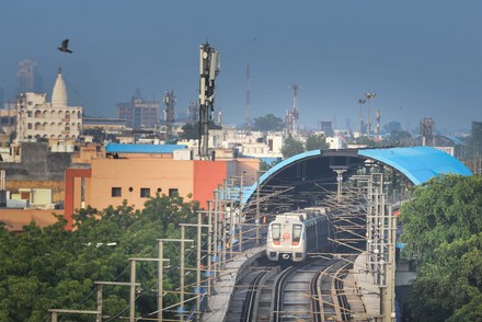 Blue Line Metro Rail Seen During Editorial Stock Photo - Stock Image ...
