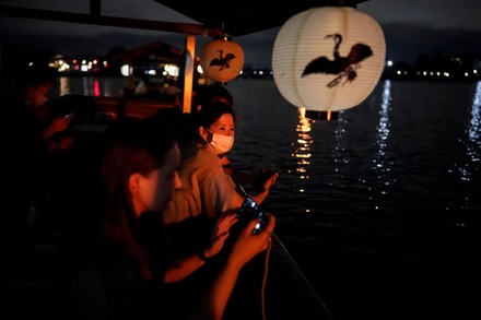 Tourists Watch Ukai Fishing Boat Decorated Editorial Stock Photo ...
