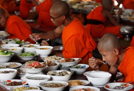 Buddhist Monks Eat Lunch During Pchum Editorial Stock Photo - Stock ...