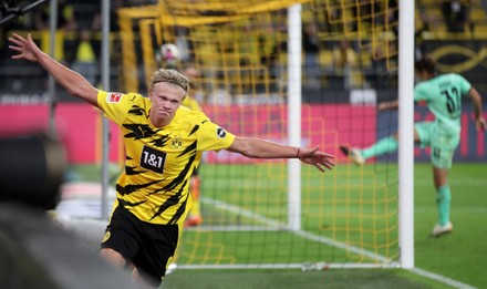 Dortmunds Erling Haaland Celebrtes Scoring Third Editorial Stock Photo ...