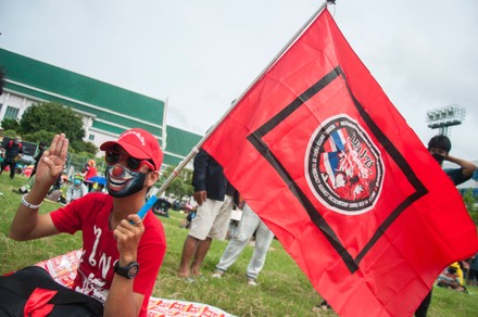 Protester Red Shirt Movement Raises Threefinger Editorial Stock Photo ...