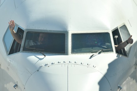 Pilots Wave Cockpit They Prepare Depart Editorial Stock Photo - Stock ...