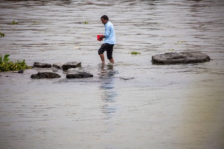 Man Collects Water Water Pot River Editorial Stock Photo - Stock Image ...