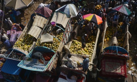 Pakistani Farmers Busy Unloading Their Trucks Editorial Stock Photo ...