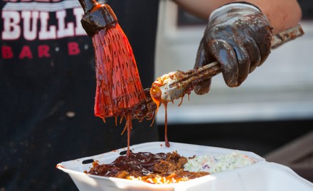 Barbequer Adds Barbecue Sauce Cooked Ribs Editorial Stock Photo - Stock ...