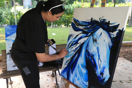 Lebanese Artist Works On Painting During Editorial Stock Photo - Stock ...